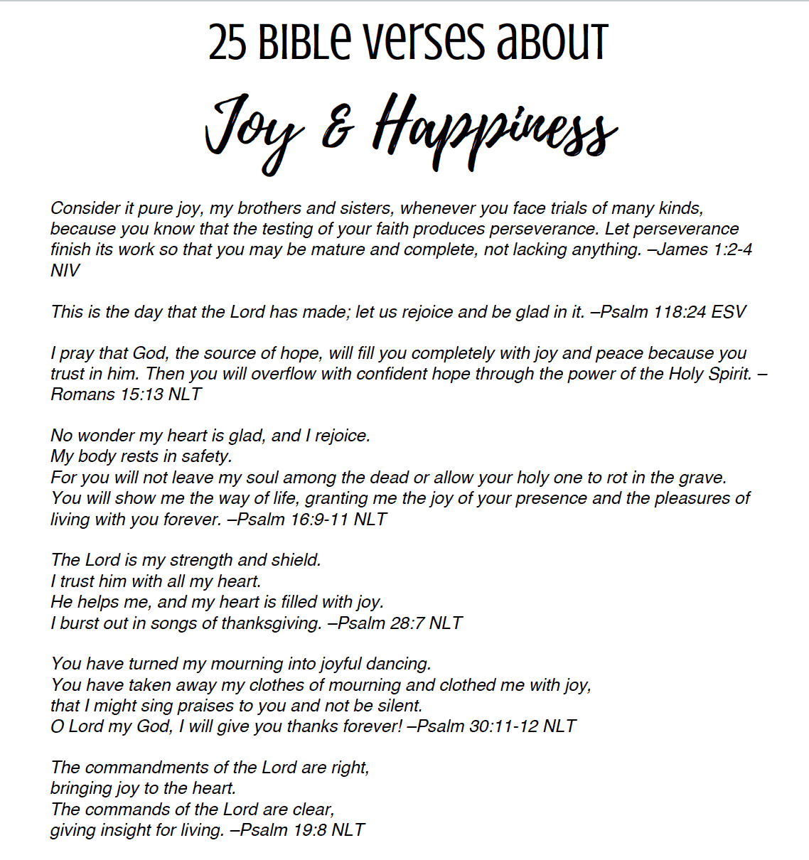 25 Bible Verses on Joy & Happiness Printable | Feels Like Home™