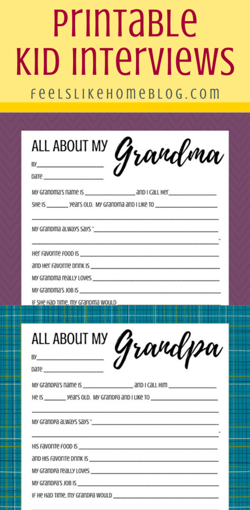 All About My Grandma & Grandpa - Printable Interviews for Kids