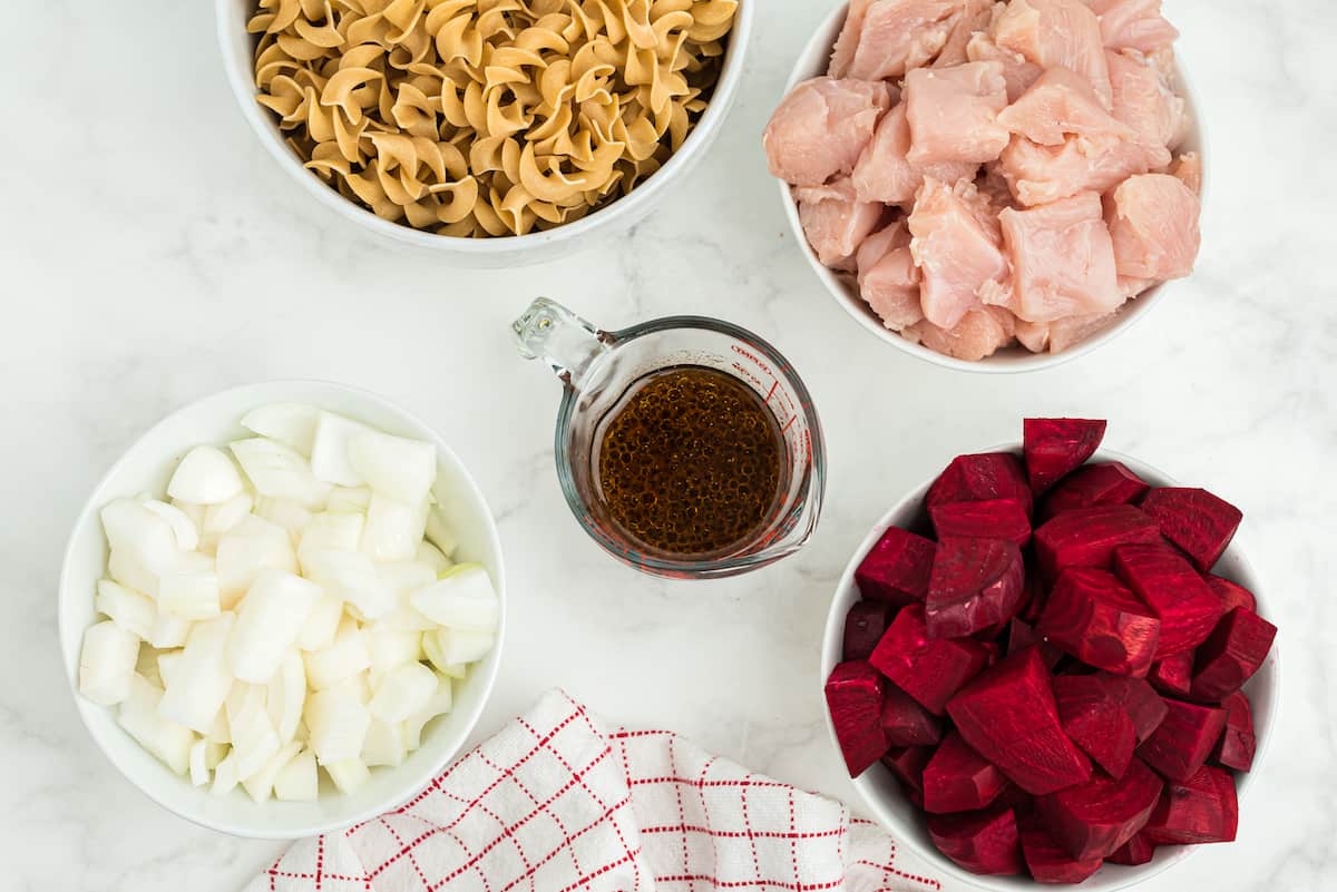 Roasted Chicken and Beets with Noodles - Feels Like Home™