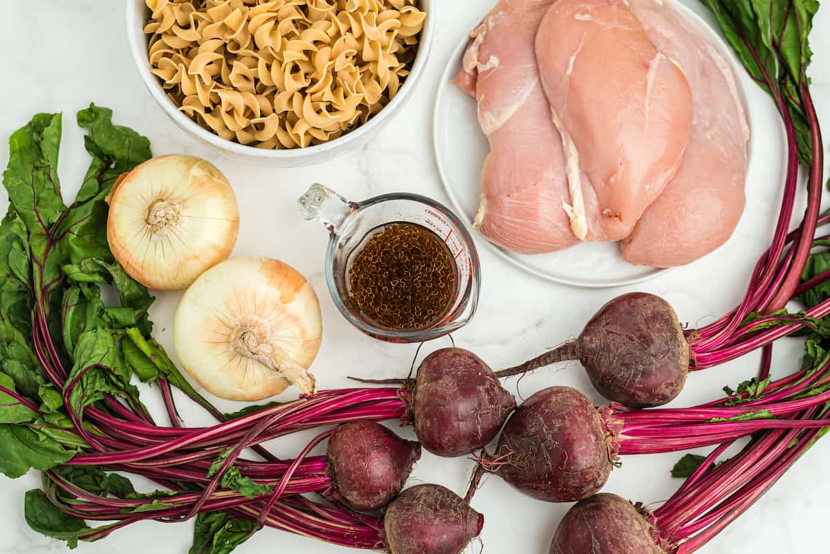 Roasted Chicken and Beets with Noodles - Feels Like Home™
