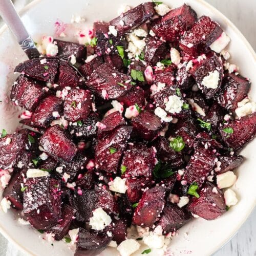 Oven Roasted Red Beets with Low Carb Balsamic Glaze and Feta Cheese